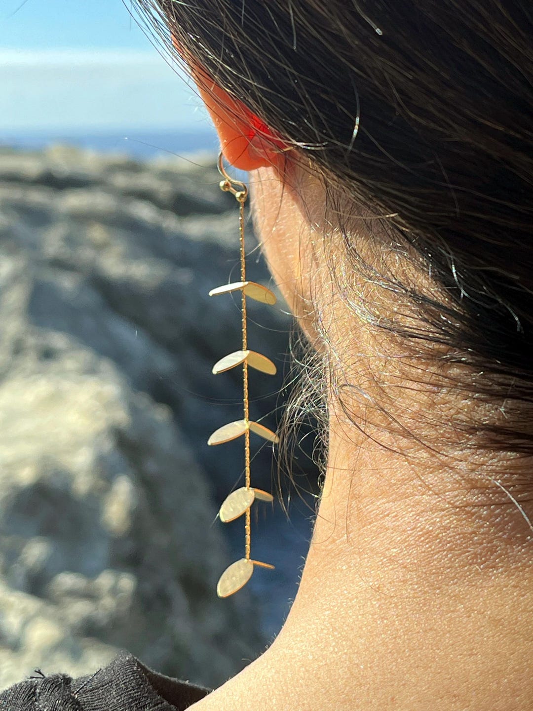 Long Plant Earrings With Its Stem and Stainless Steel Leaves. Delicate ...