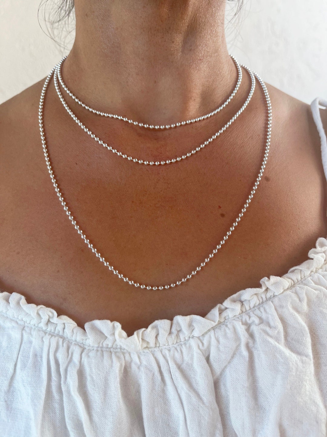 Chaine de billes en argent 925. Chaine perle en argent 925. Collier ...
