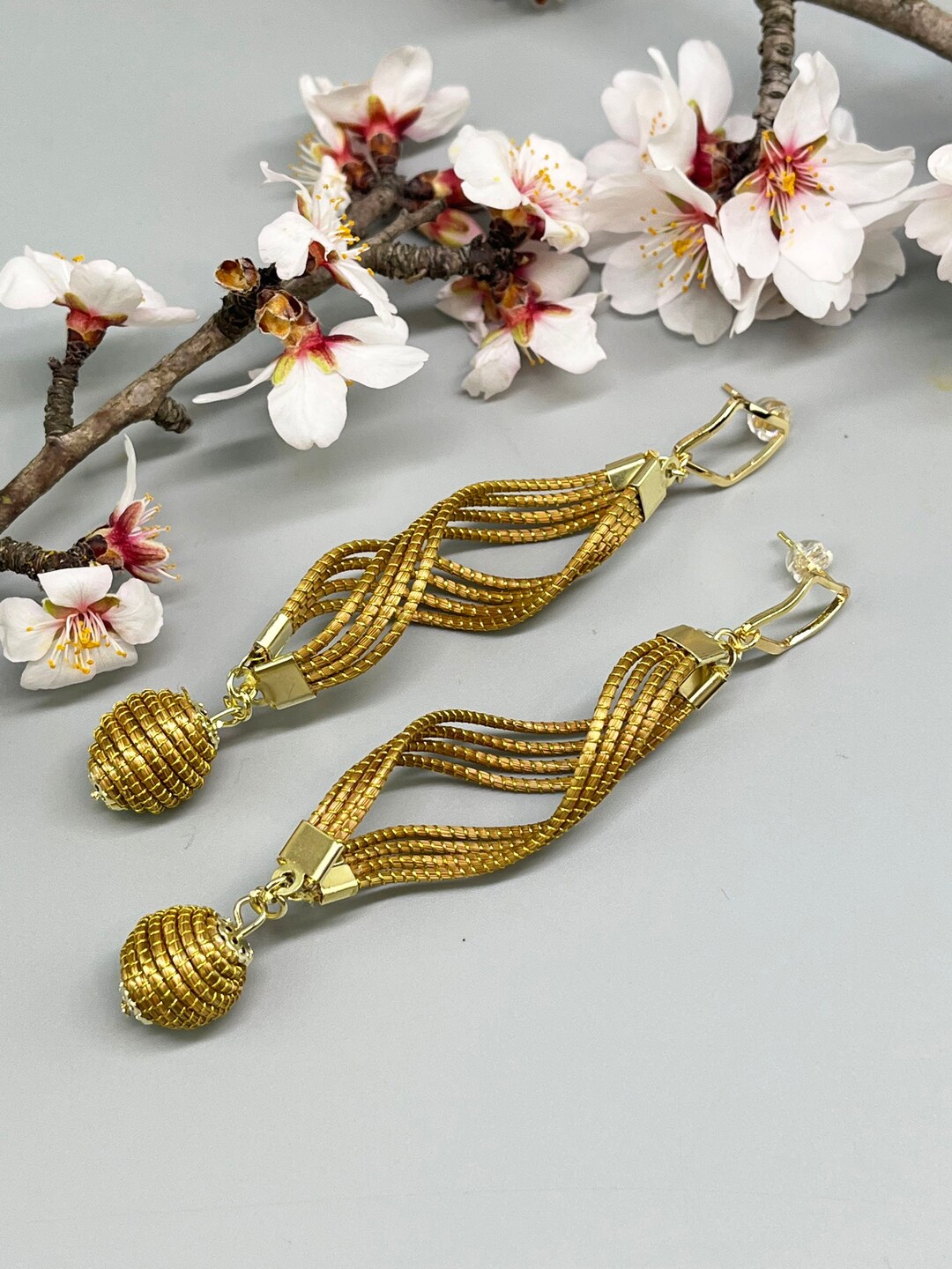 Long Gold Earrings in Vegetable Gold. Gold Statement Earrings in Capim ...