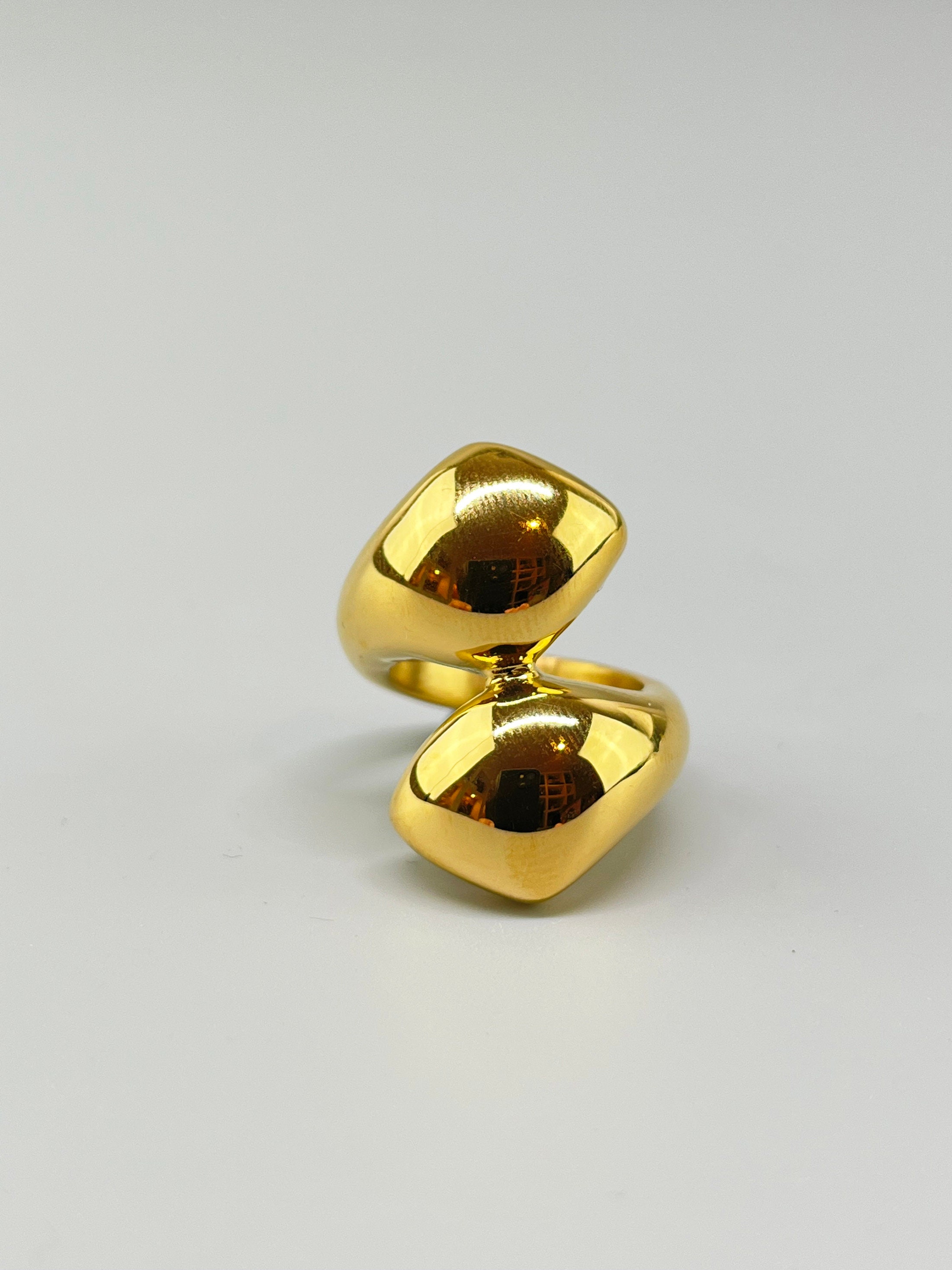 Large Rolled Ring in Stainless Steel Gilded With 18 K Gold. Oversize ...