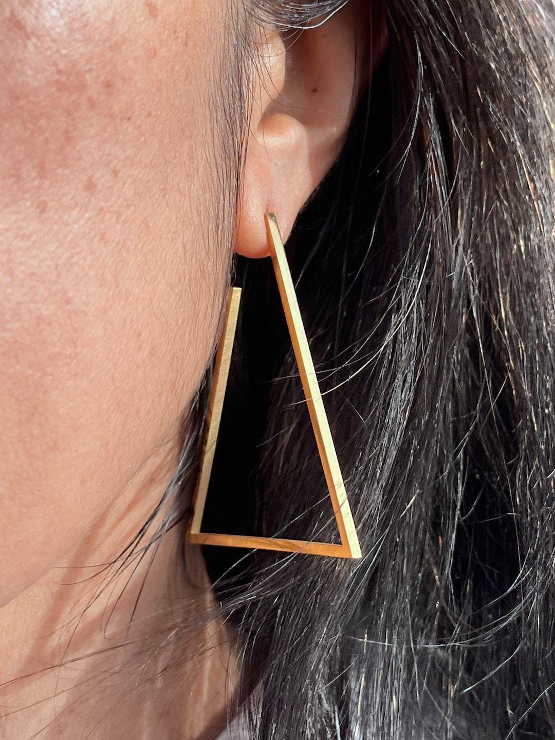 Gold Triangle Earrings. Large Triangle Hoop Earrings in 18K Gold-plated ...