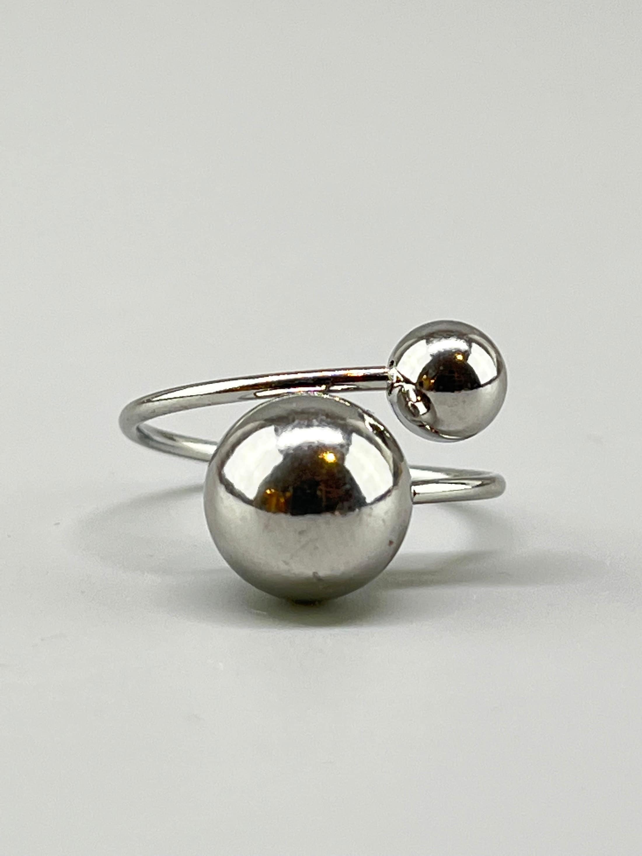 Stainless Steel Ball Ring. Adjustable Ring With 2 Large Balls ...
