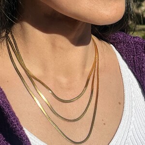 Gold Multi-row Stainless Steel Necklace. 3-row Flat Gold Chain. Steel ...