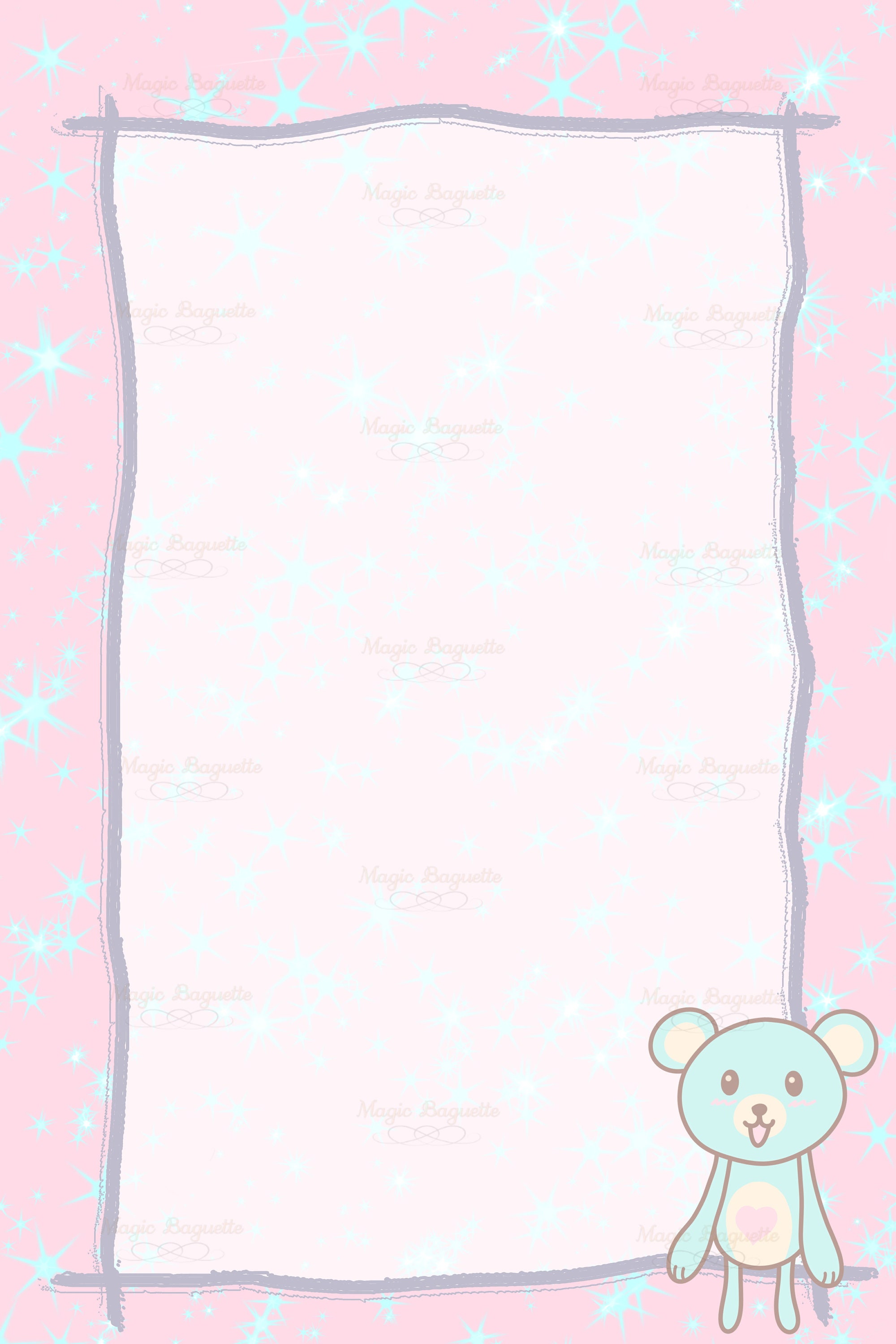 Printable 8x12" Stationery Set of 2 Teddy Bear Note Paper - Lined and ...