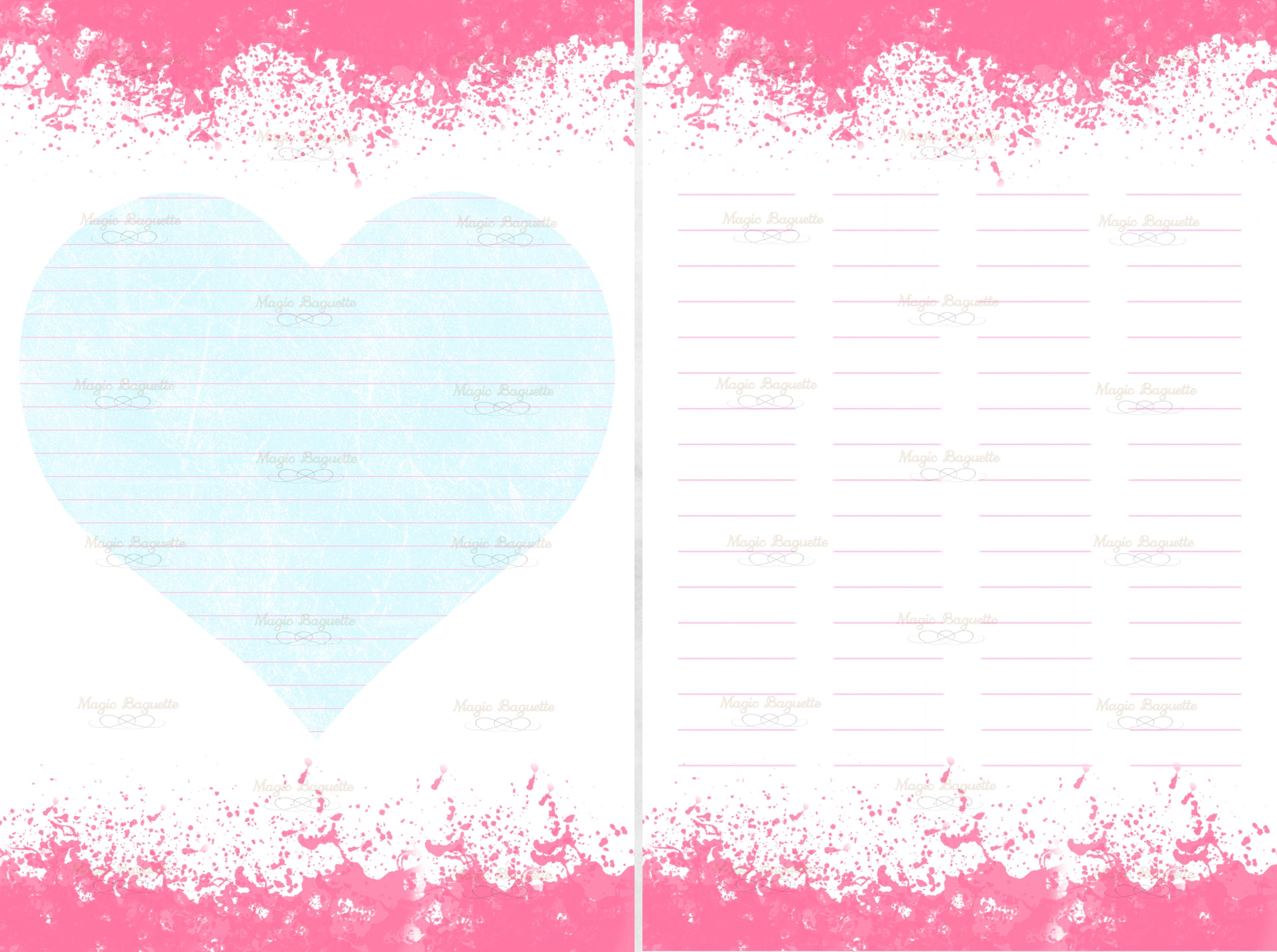 Printable 8x12" Stationery Set of 6 Pink Ink Note Papers ...
