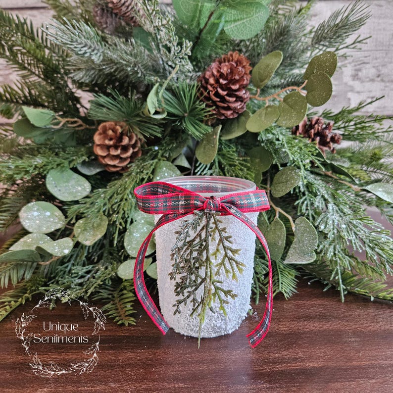 Frosted Pine Jar Winter Décor - Etsy