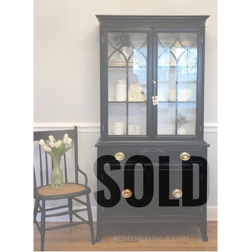 Refinished Black and White Vintage China Cabinet Hutch - Etsy