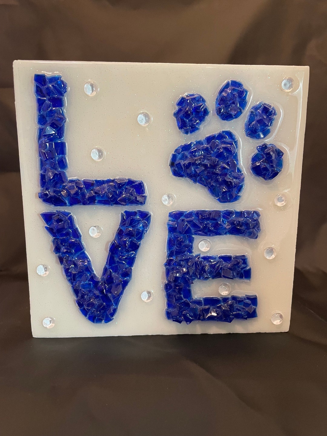 Repurposed Broken Glass and Resin Art, 6” X 6” Wood Sign, Pet Lover ...