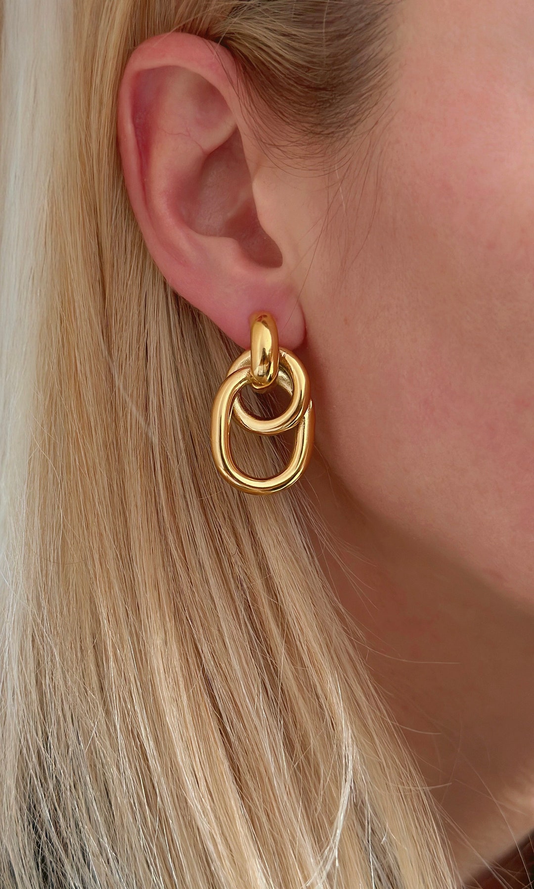 Gold Double Hoop Earrings,geometric Chunky Drop Earrings,elegant Statement Earrings,perfect ...