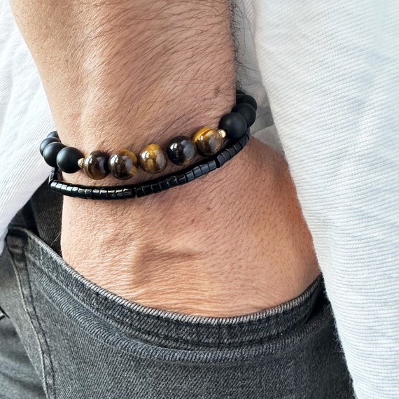 Healing Crystal Bracelet onyx Tigers Eye Beaded Bracelet men women powerful Protection strength energy Bracelet Gift for Him for Her Etsy
