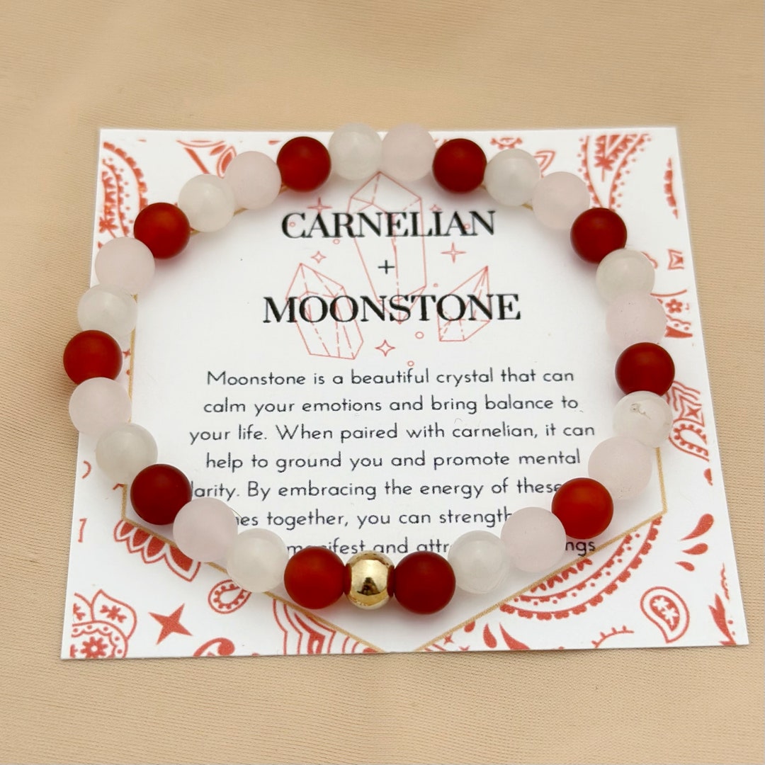 Carnelian Rose Quartz Moonstone Gemstone Bracelet,6mm Beaded Bracelet ...