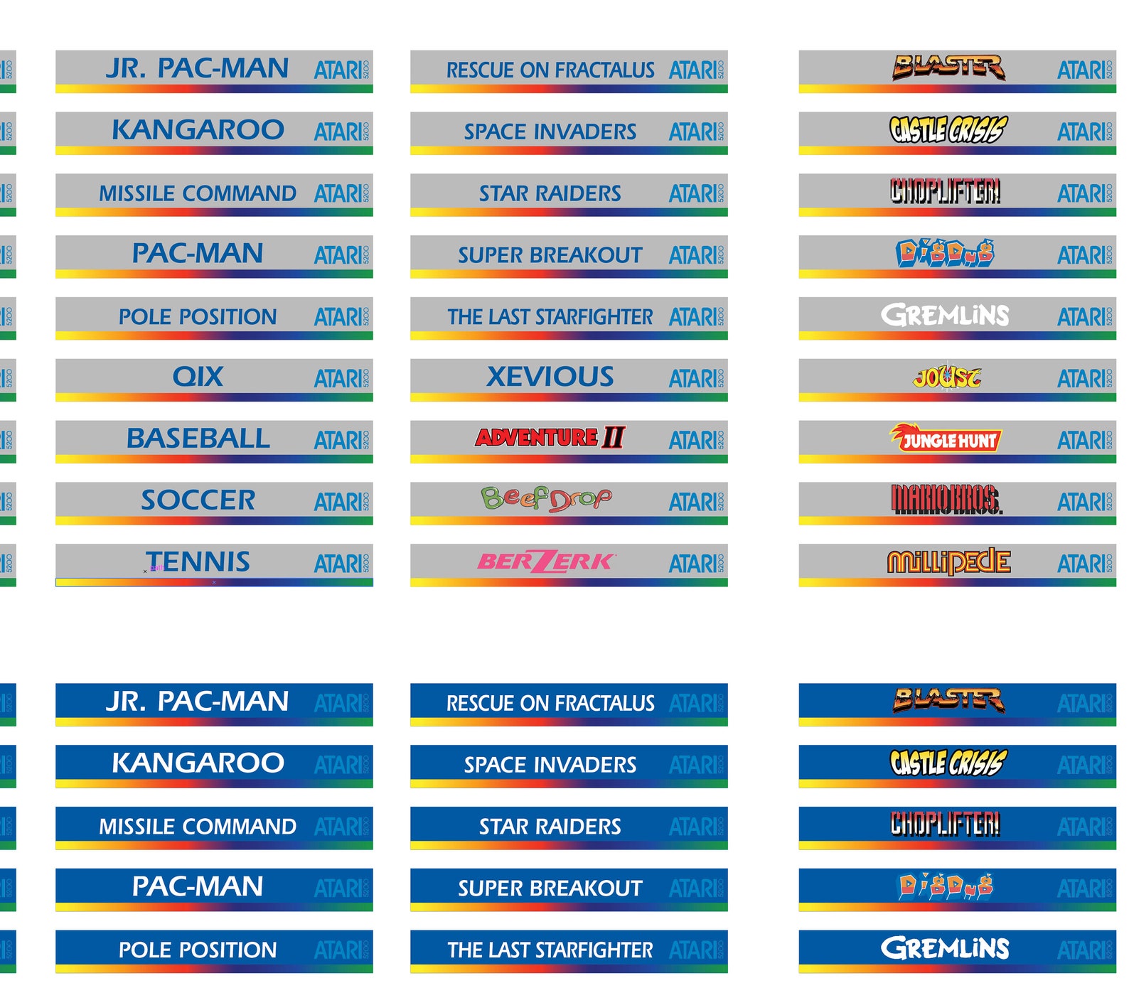 Atari 5200 End Labels, Keep Track of Your Loose Atari Cartridges While ...