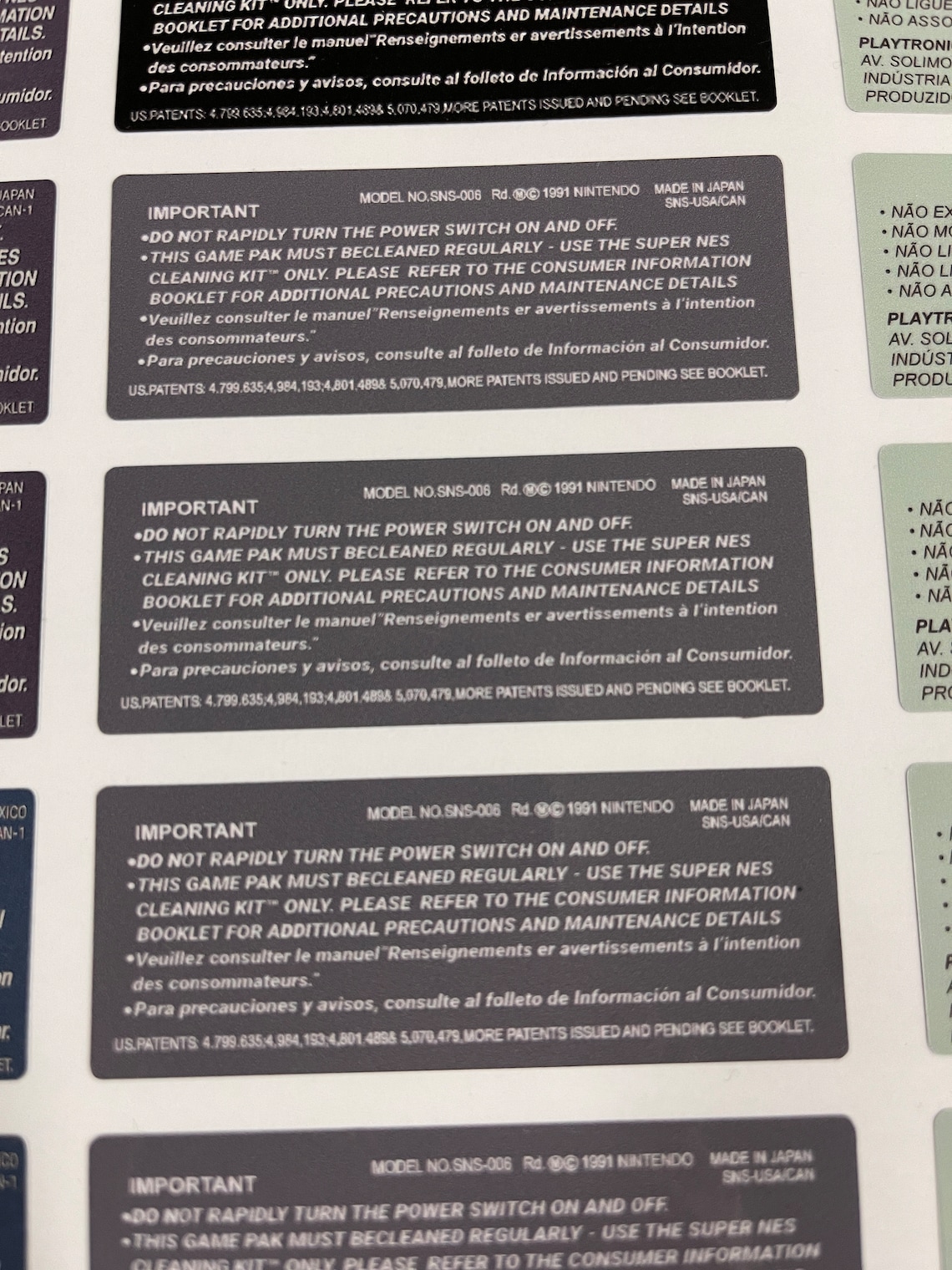 SNES Backside Cartridge Labels Authentic Replacement Sticker - Etsy