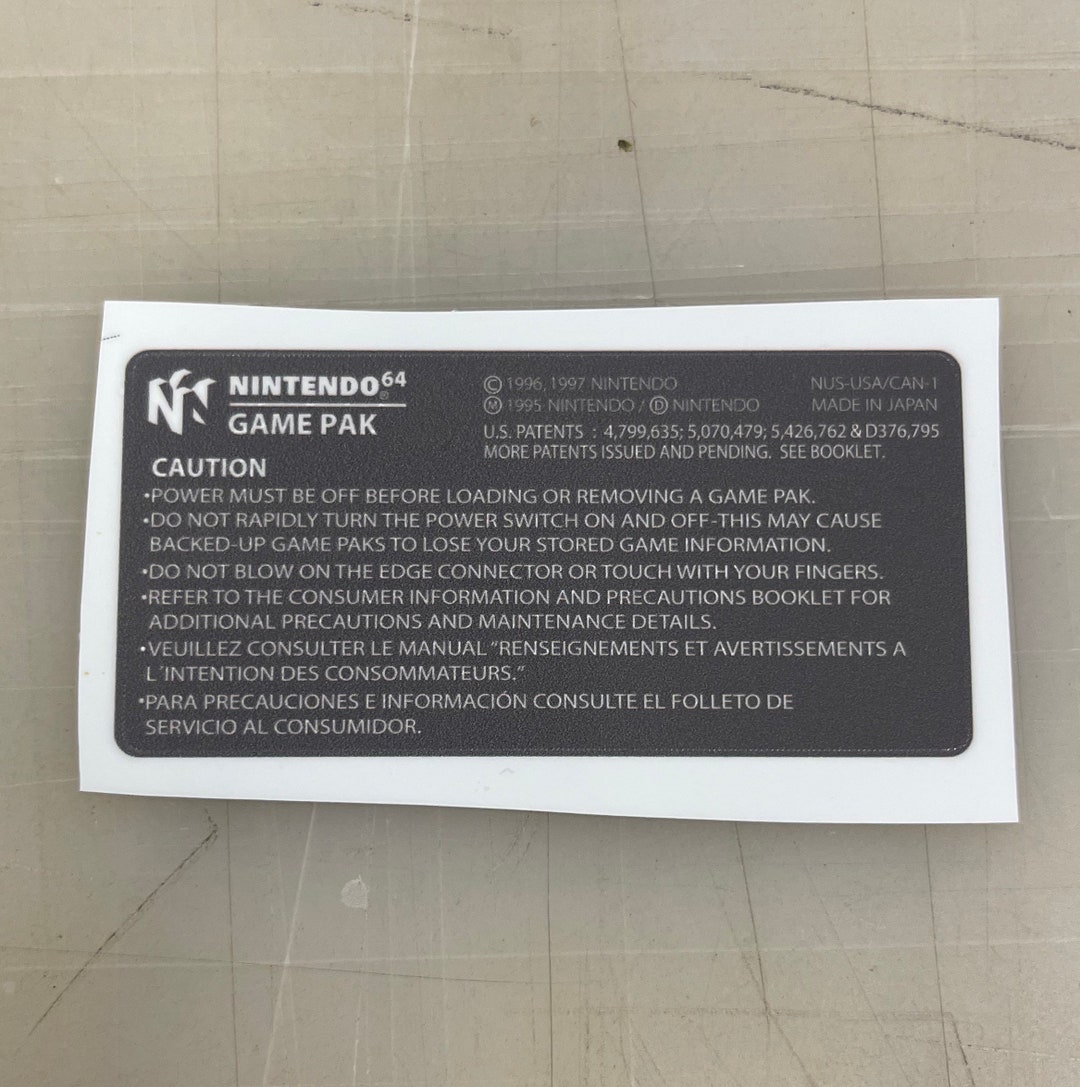N64 Backside Cartridge Labels Authentic Replacement Sticker. NSTC, JAP ...