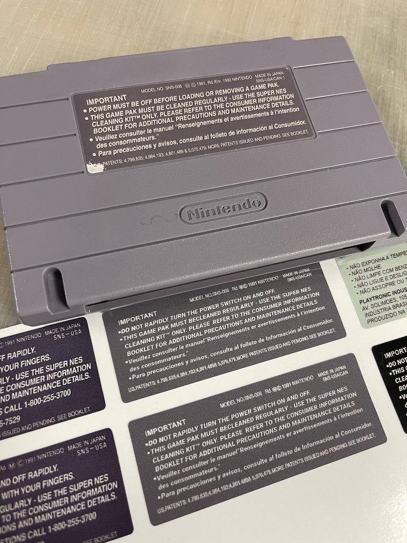 SNES Backside Cartridge Labels Authentic Replacement Sticker All ...