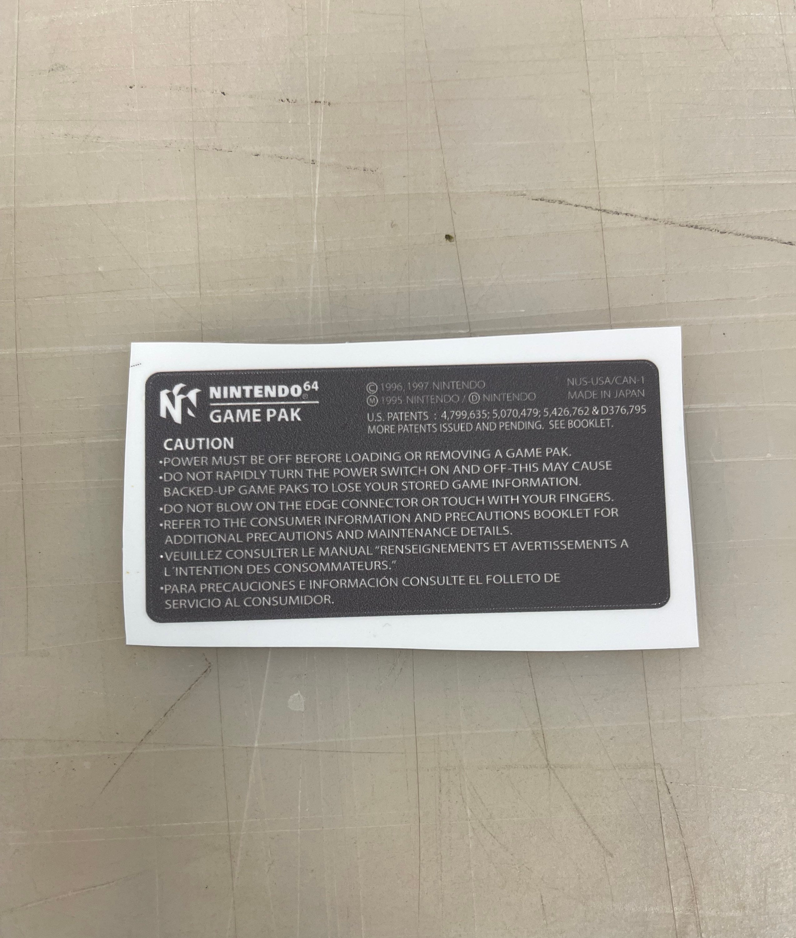 N64 Backside Cartridge Labels Authentic Replacement Sticker. NSTC, JAP ...