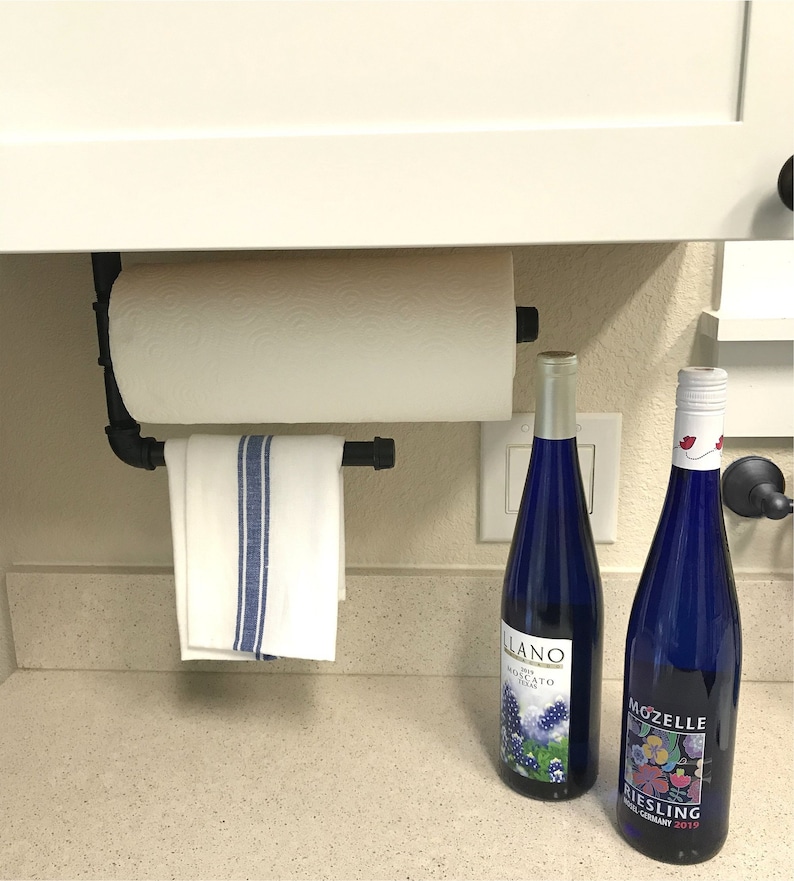 Under Cabinet Paper Towel Holder With Hand Towel Bar — Black Industrial ...