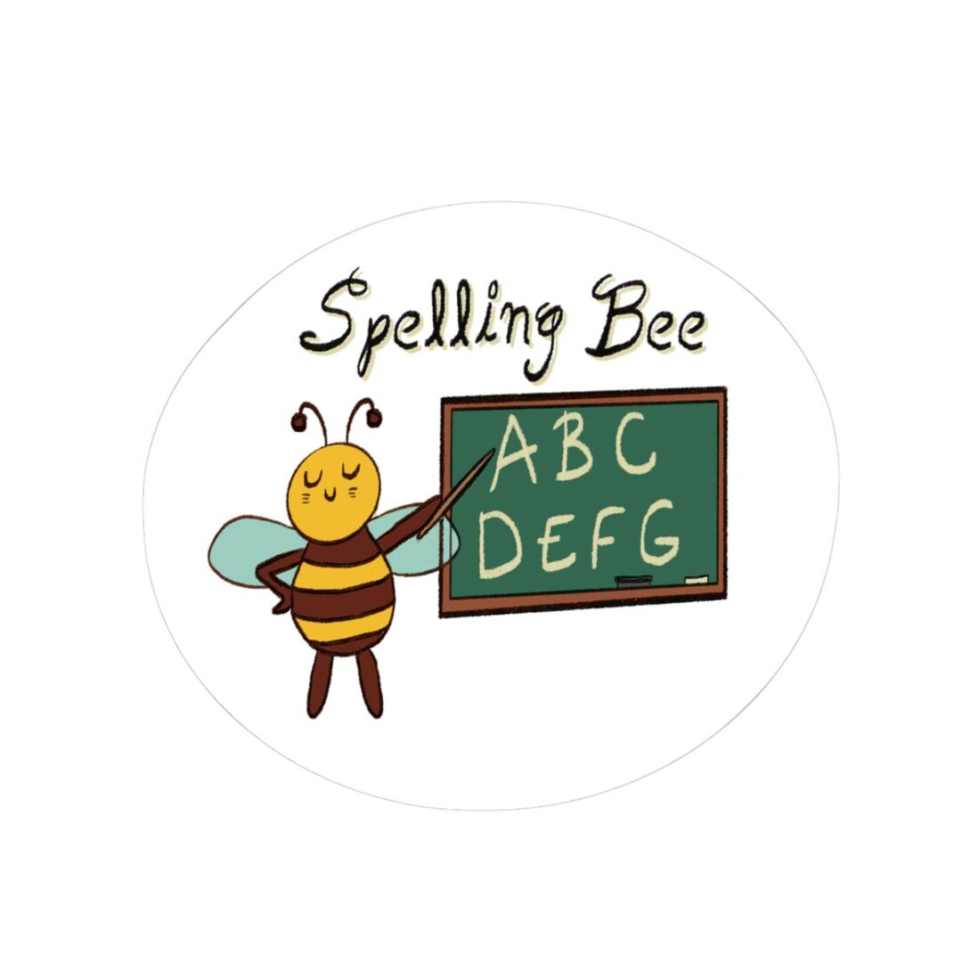 Spelling Bee Sticker, Funny Bee Pointing to Letters on Chalkboard ...