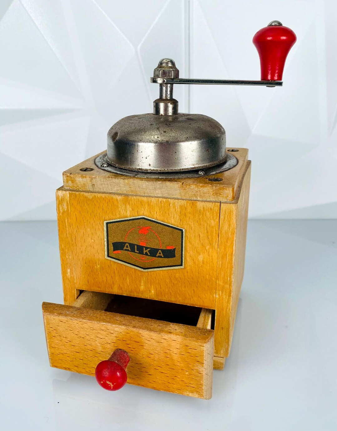 ALKA Coffee Grinder Solid Wood, Red Vintage Color, Working Grinder - Etsy
