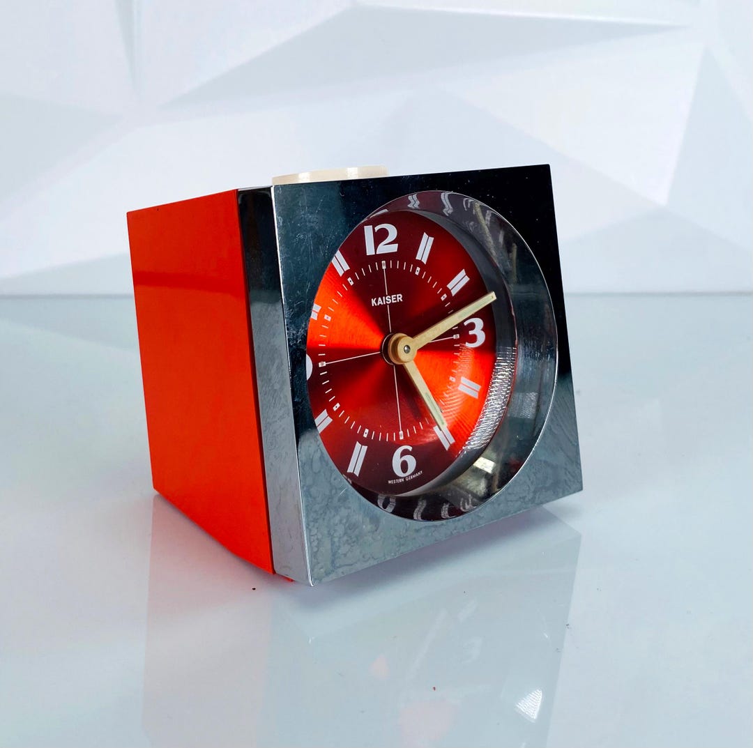 Small Red KAISER Alarm Clock, Square With Silver Front, 70s Pop Art ...