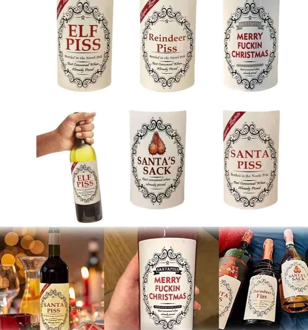 Christmas Funny Novelty Bottle Labels, Scene Decor, Holiday Accessory ...