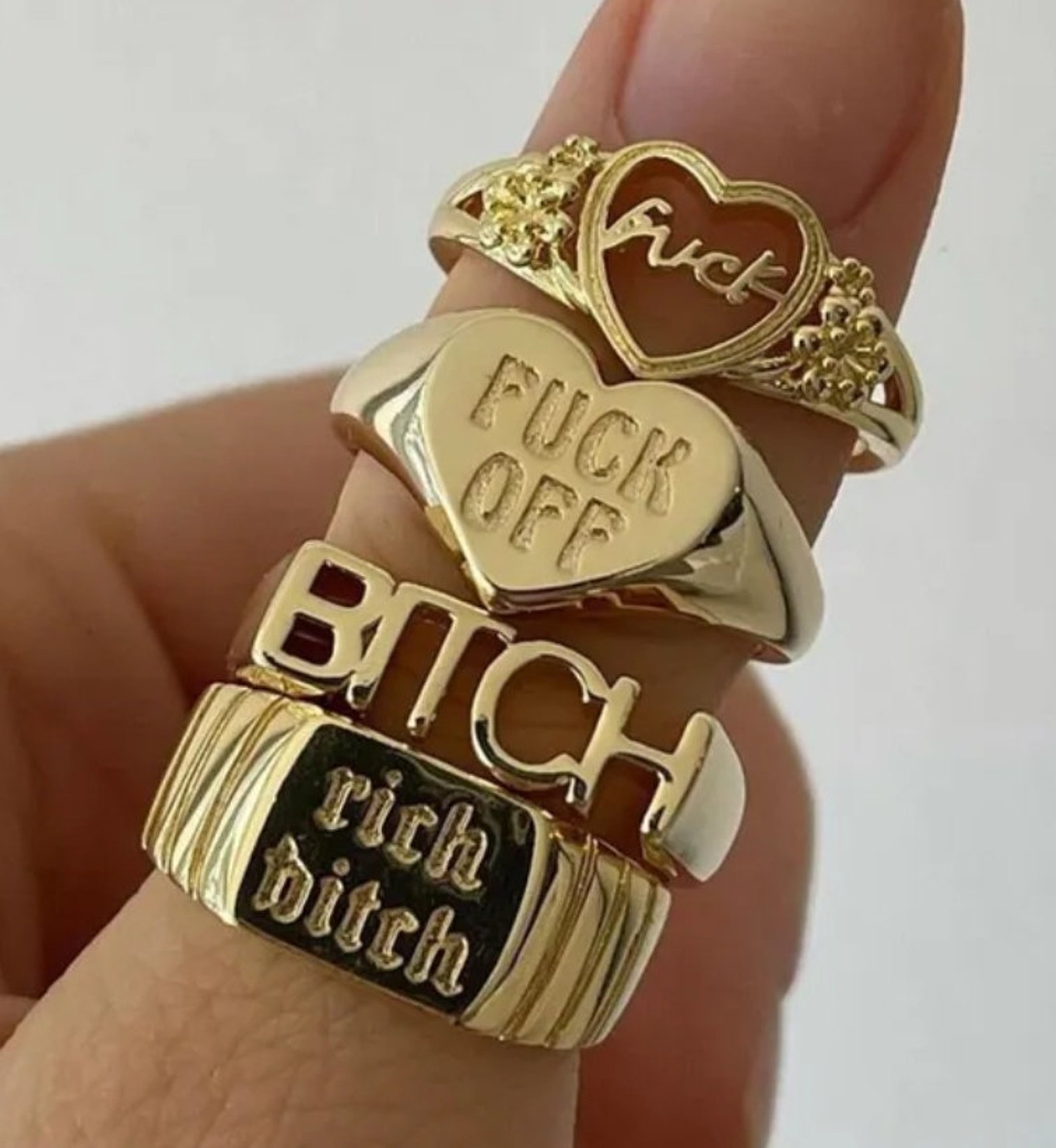 Fck Fck Off Bitch & Rich Bitch Gold Tone Adjustable Rings - Etsy