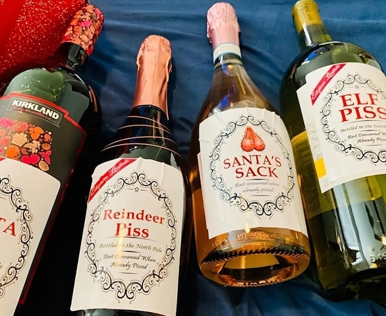 Christmas Funny Novelty Bottle Labels, Scene Decor, Holiday Accessory ...