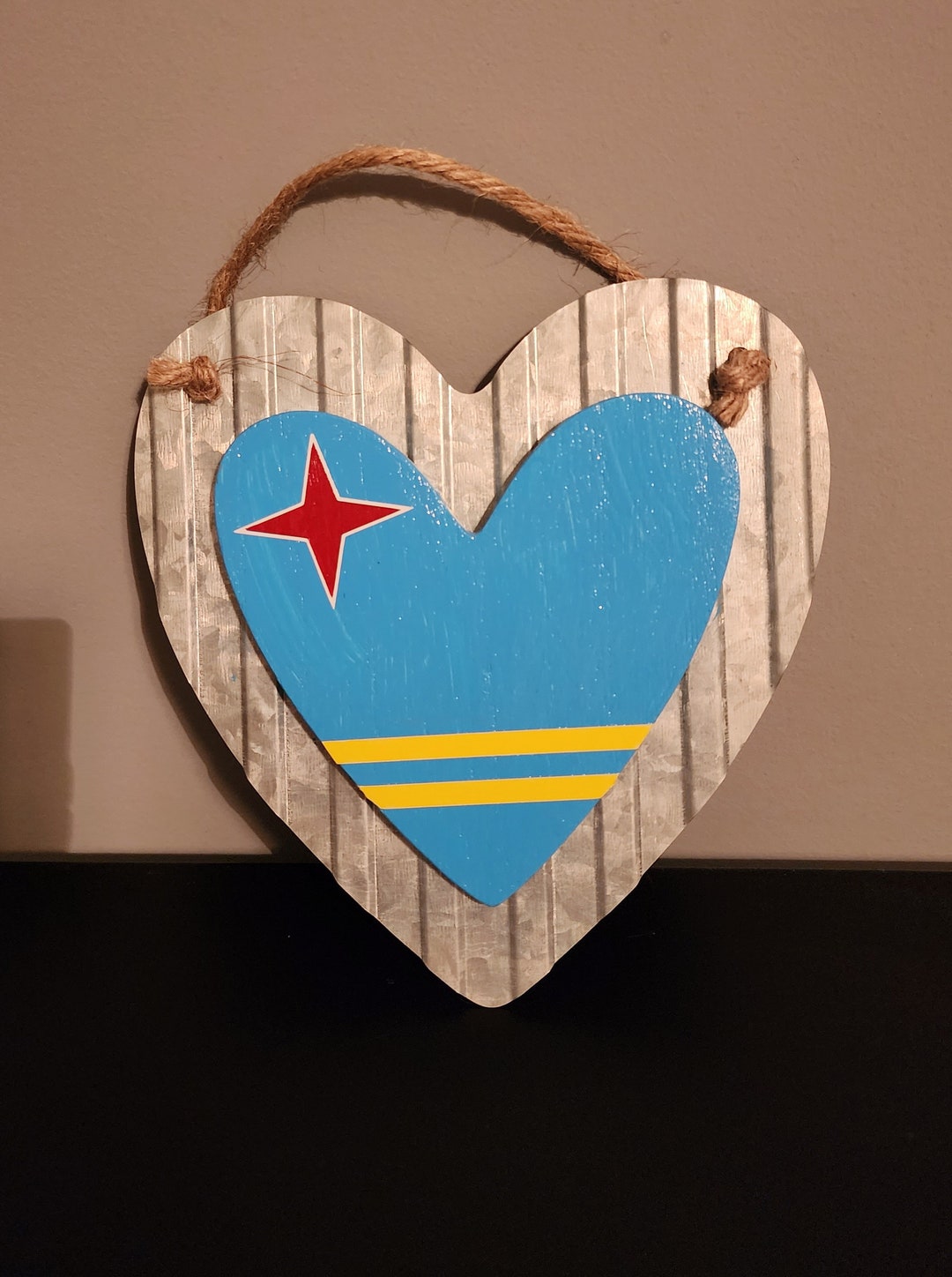Aluminum & Wooden Heart Aruba Flag Wall Decor - Etsy
