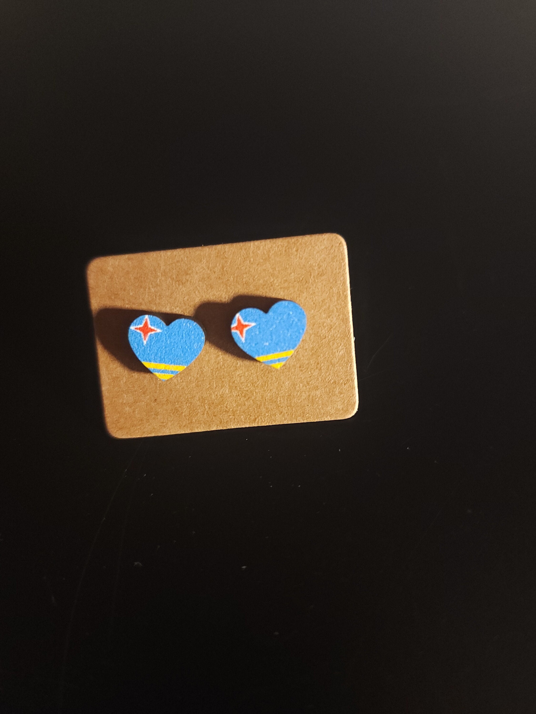 Aruba Flag Wooden Hand Painted Heart Stud Earrings - Etsy