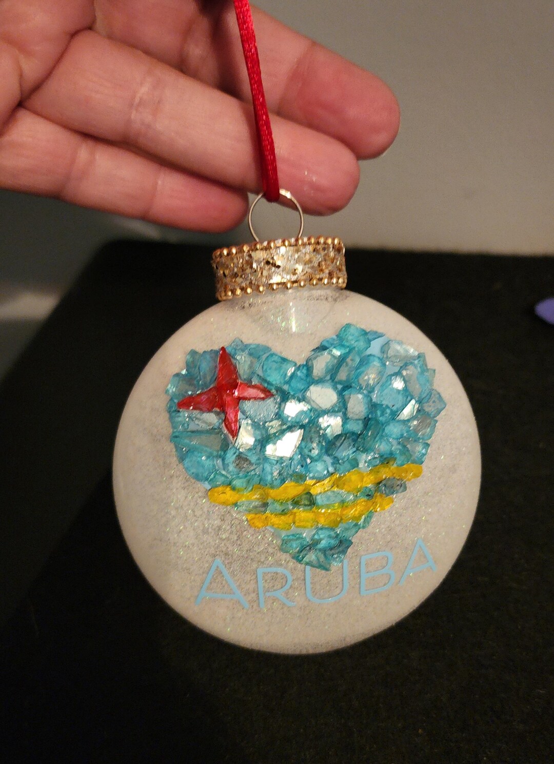 Aruba Has My Heart Crushed Glass Heart Christmas Ornament - Etsy