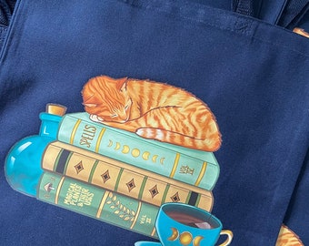 Bookish Tote Bag Cats, Books, Book Stack, Gift Idea, Canvas Tote Bag ...