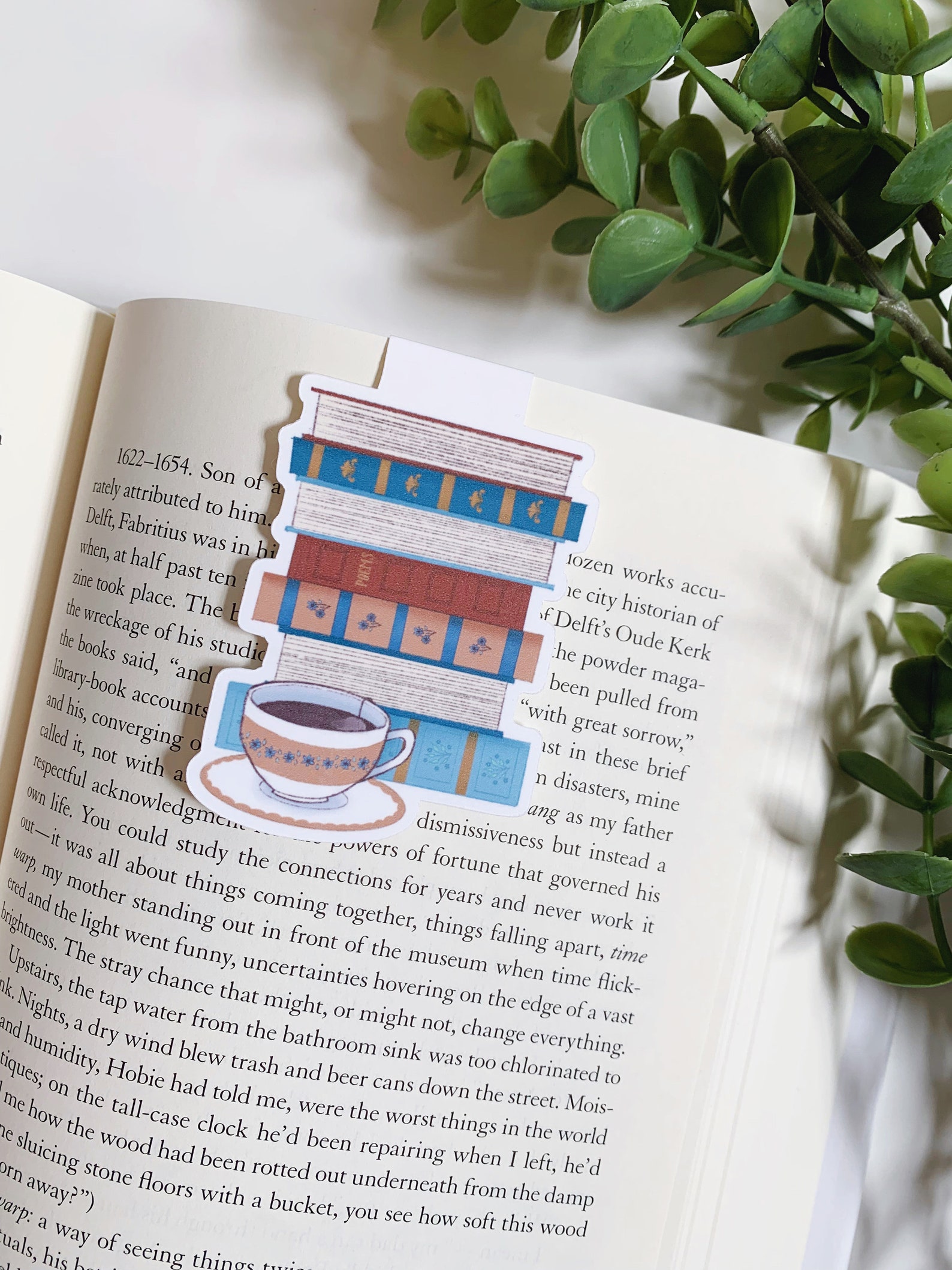 Books and Tea Magnetic Bookmark Tea Book Stack Bookish - Etsy
