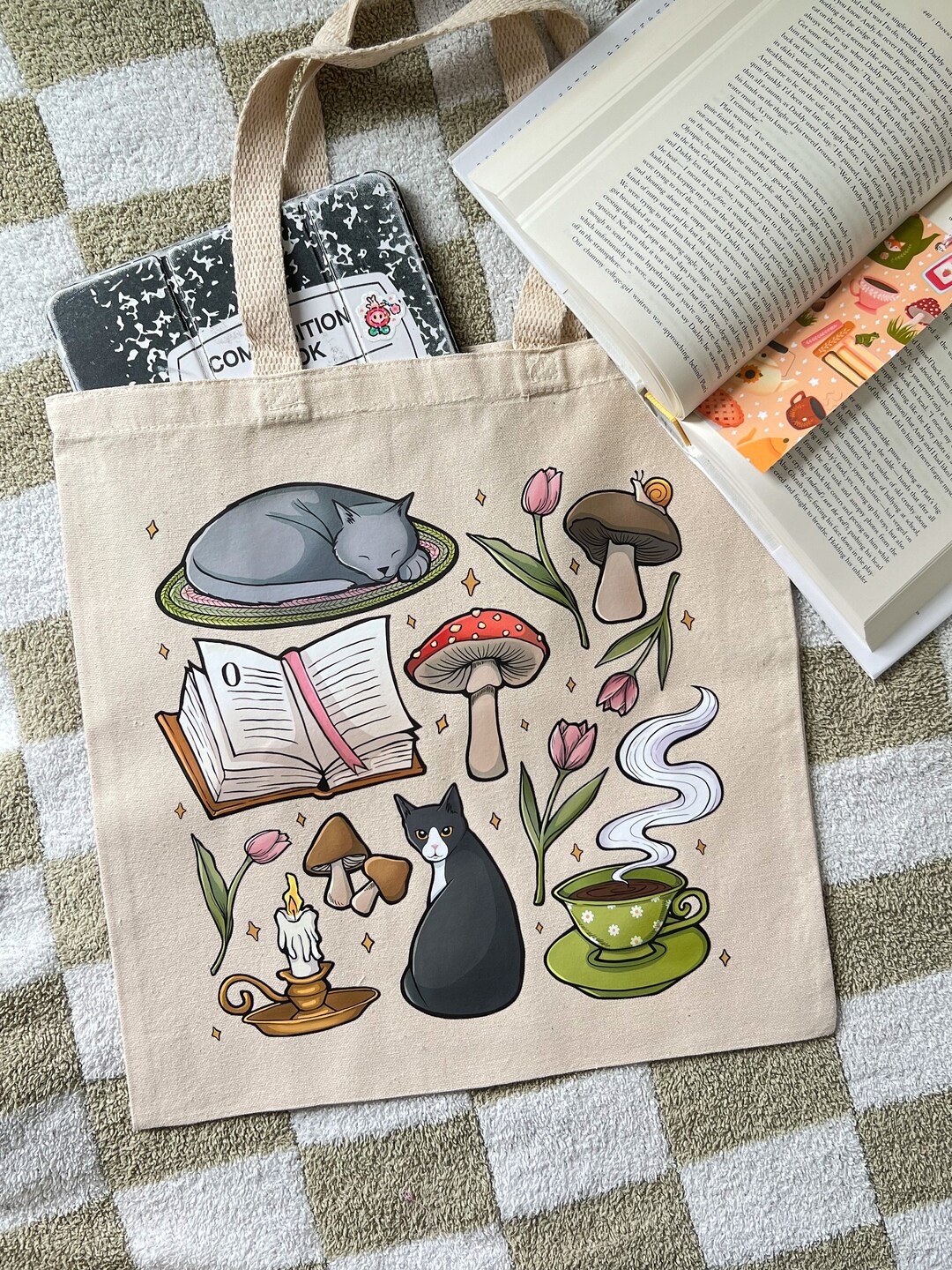 Cozy Cats Tote Bag | Cottagecore, Books and Cats, Canvas Tote Bag ...