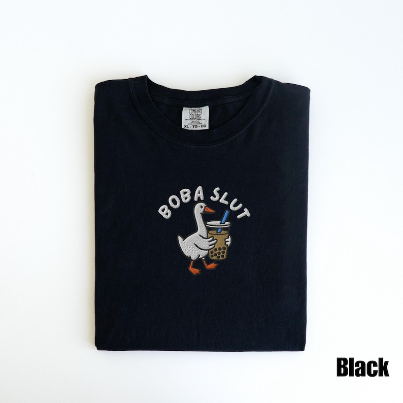 Embroidered Boba Lover Shirt, Funny Bubble Tea Goose Tee, Comfort ...