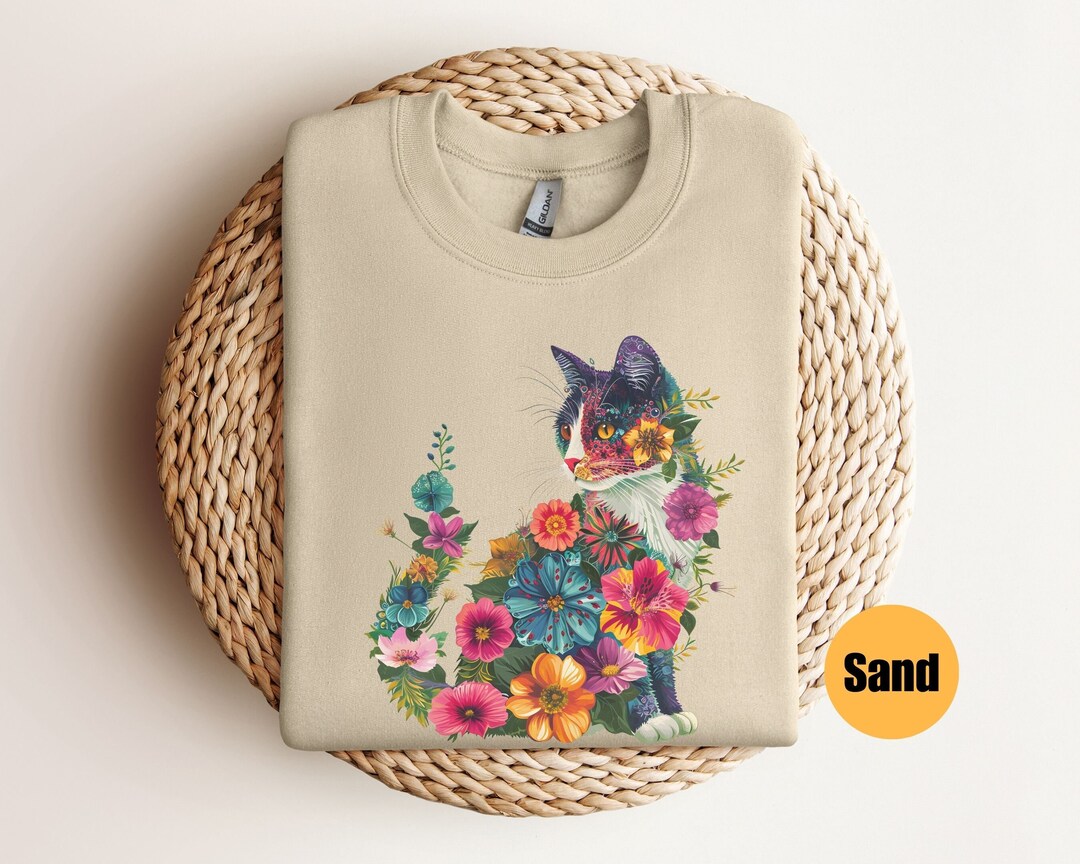 Floral Cat Sweatshirt | Floral Cat Sweatshirt for Women | Cute Cat ...