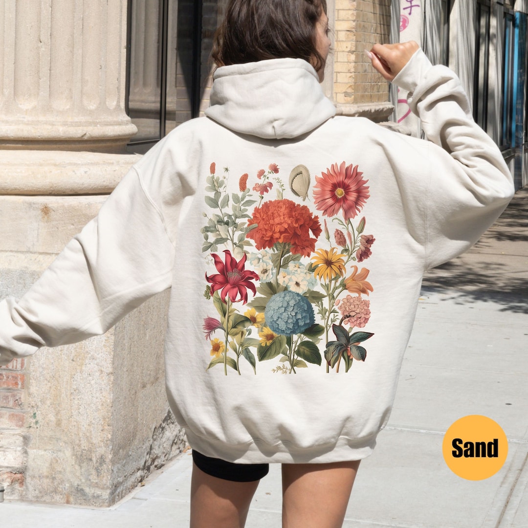 Boho Wildflowers Cottagecore Hoodie | Floral Hooded Sweatshirt | Plant ...