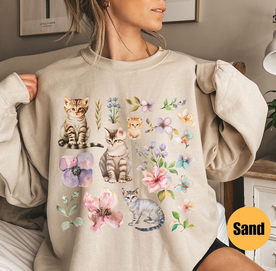 Cottagecore Cats Sweater | Cat Lover Gift | Cottagecore Cat and Flowers ...