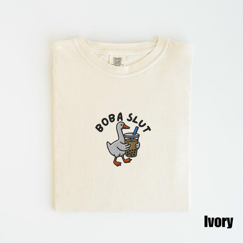 Embroidered Boba Lover Shirt, Funny Bubble Tea Goose Tee, Comfort ...
