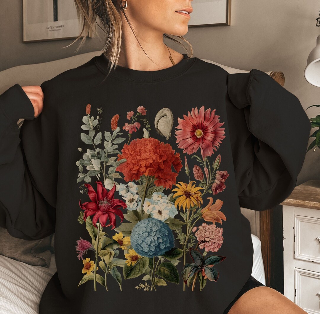 Boho Cottagecore Crewneck | Floral Sweatshirt | Fairycore Oversized ...