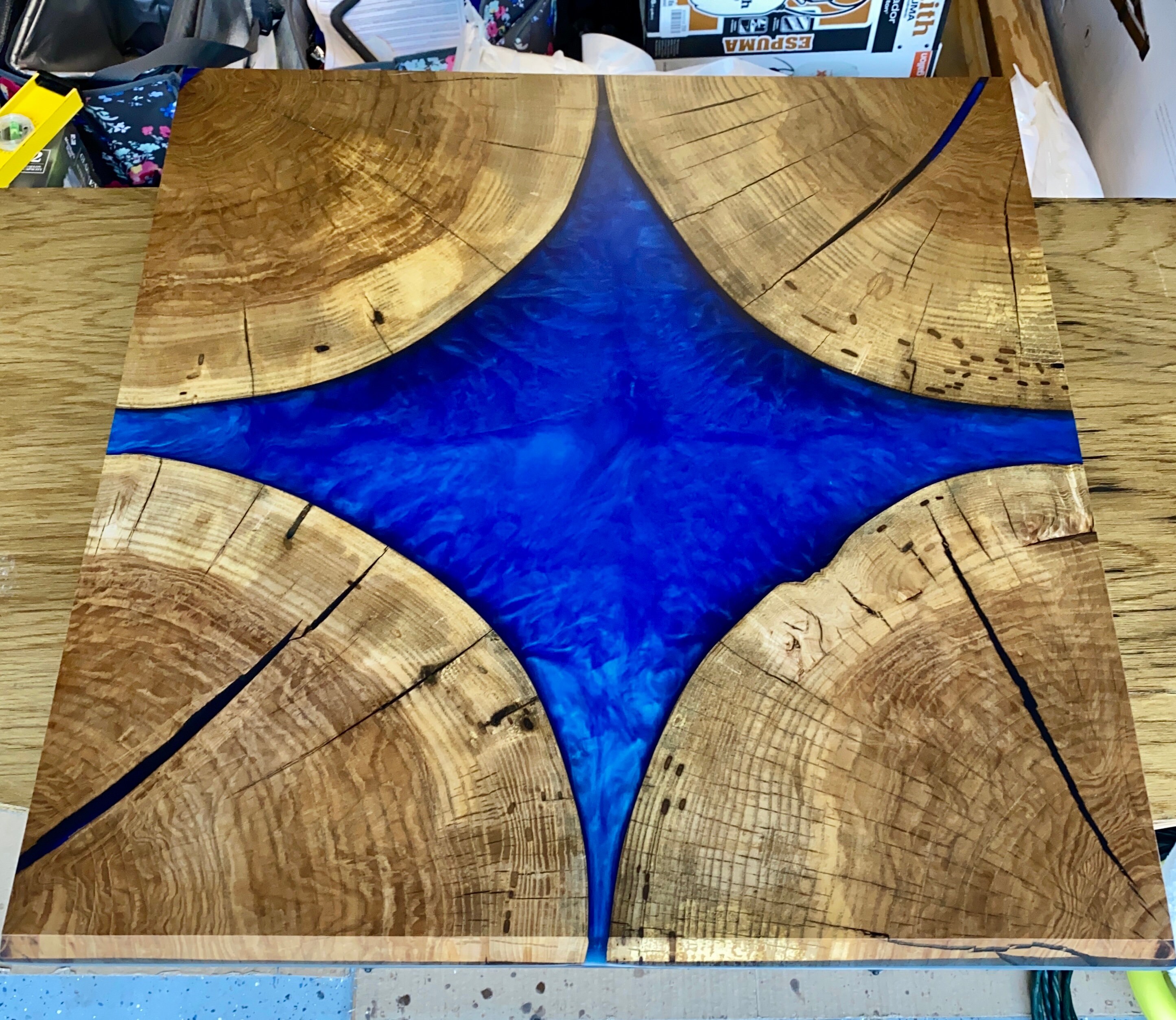 Square Game Table - White Oak and Epoxy Resin - Etsy