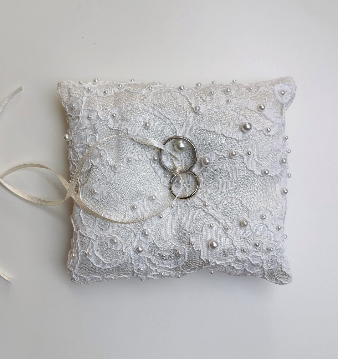 Handsewn Pearl on Lace and Satin Ring Bearer Pillow - Etsy