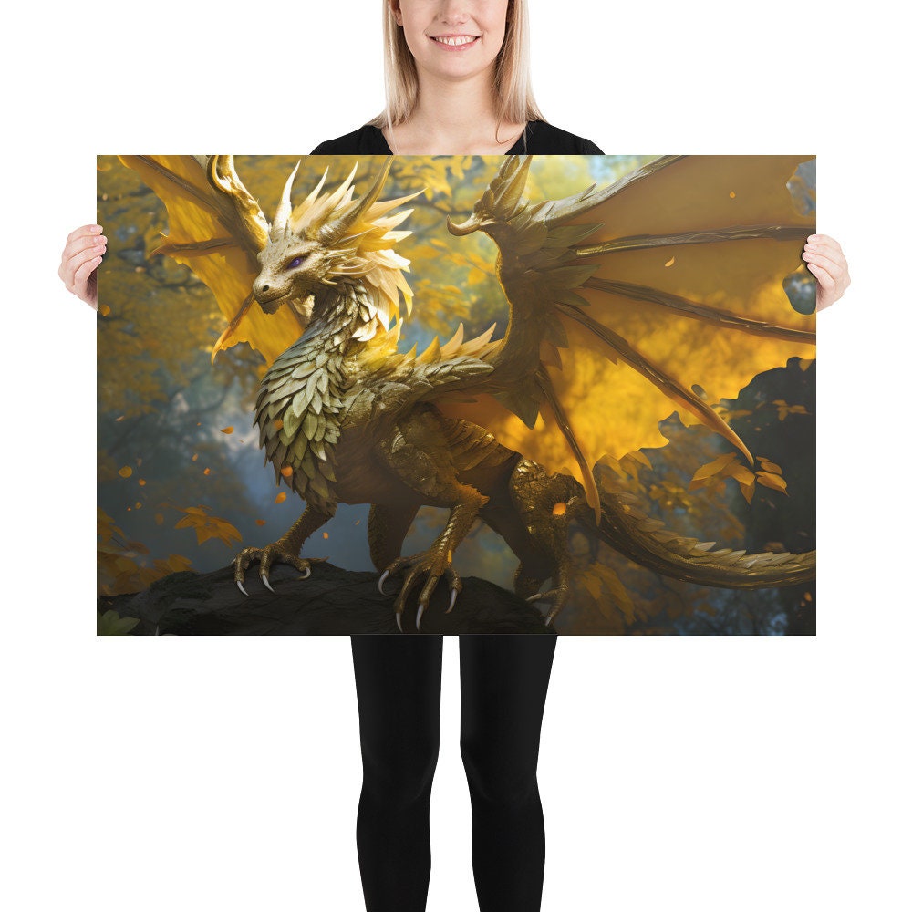 Golden Feathertail Dragon Poster Gold Dragon Wall Art, Big and Strong ...