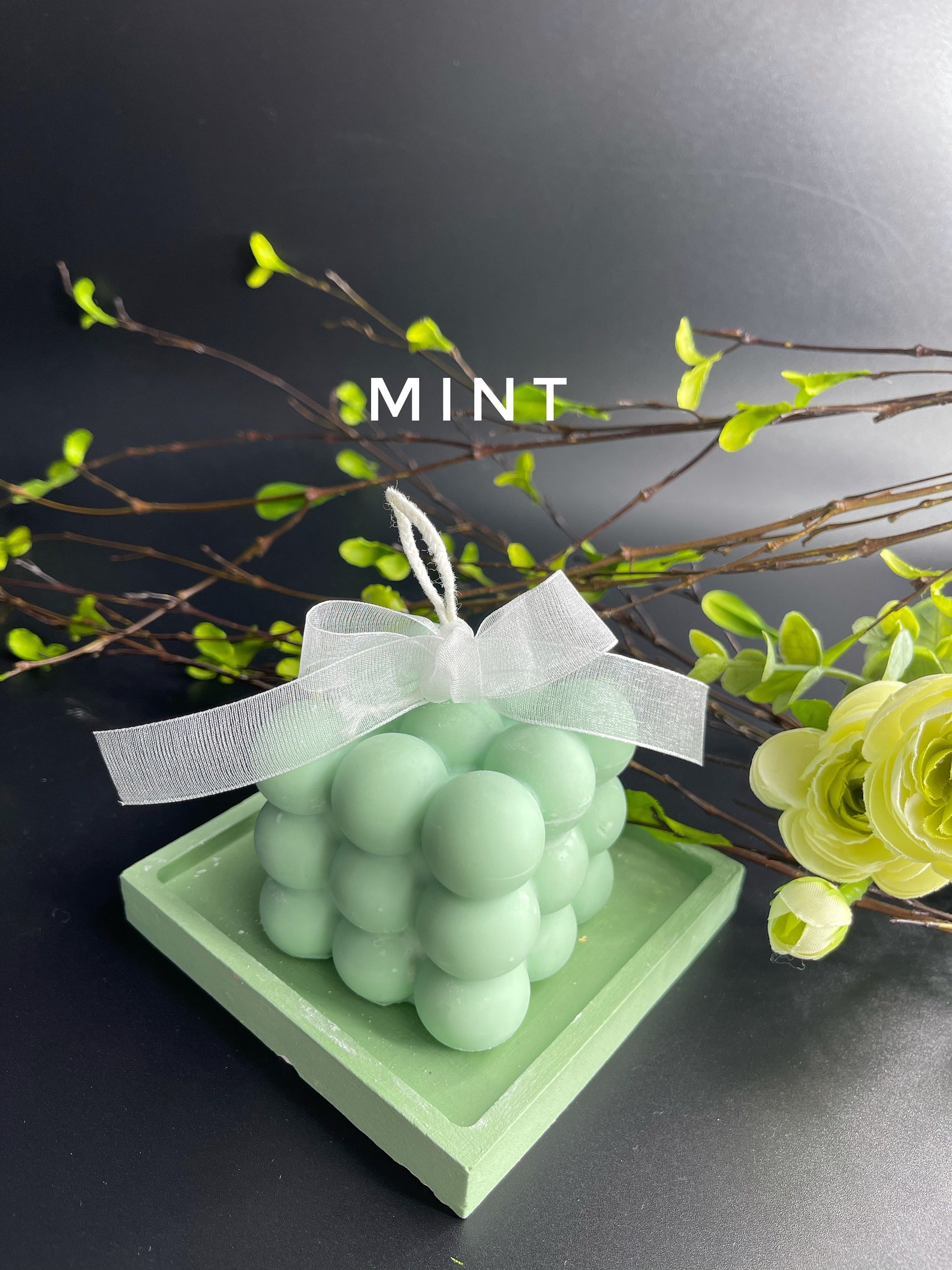 Light Green Candle Mint Candle Scented Bubble Cube Candle | Etsy