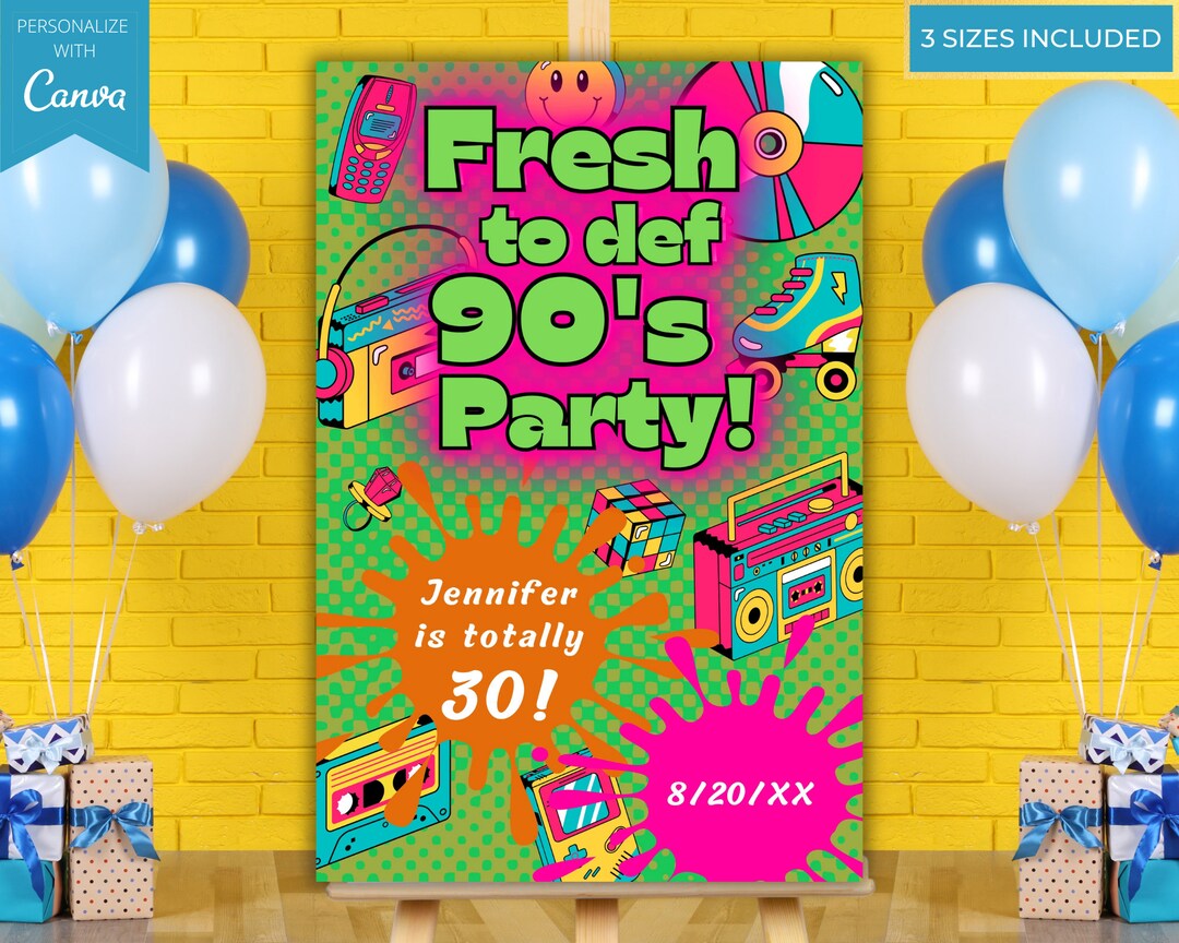 Editable Fresh to Def 90's Party Welcome Sign, Printable Entrance ...