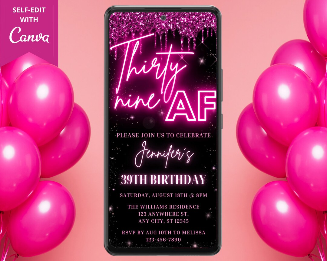 Digital Thirty Nine AF 39th Birthday Party Invite, Electronic Text ...