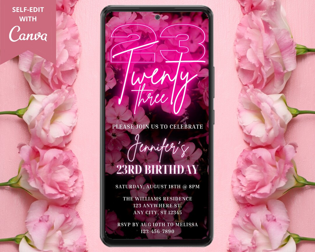 Digital 23rd Birthday Party Invitation, Electronic Phone Text Message ...