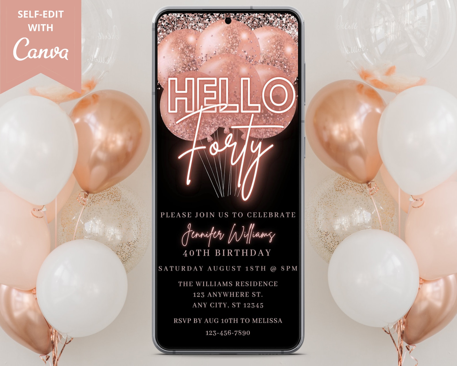 Digital Hello Forty 40th Birthday Invitation Electronic Party - Etsy