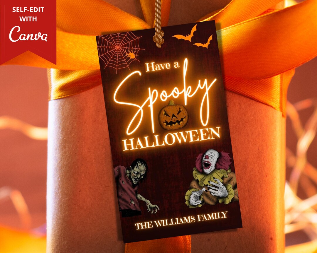 Editable Spooky Halloween Party Favor Gift Tag Template, Printable ...
