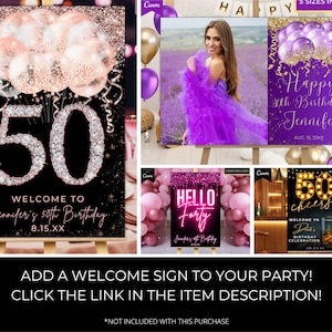 Printable Pink Rose Gold Glitter Balloons Welcome Sign, Party Welcome ...