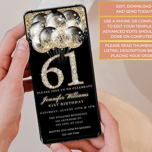 Digital 61st Birthday Party Invitation, Electronic Text Message Evite ...